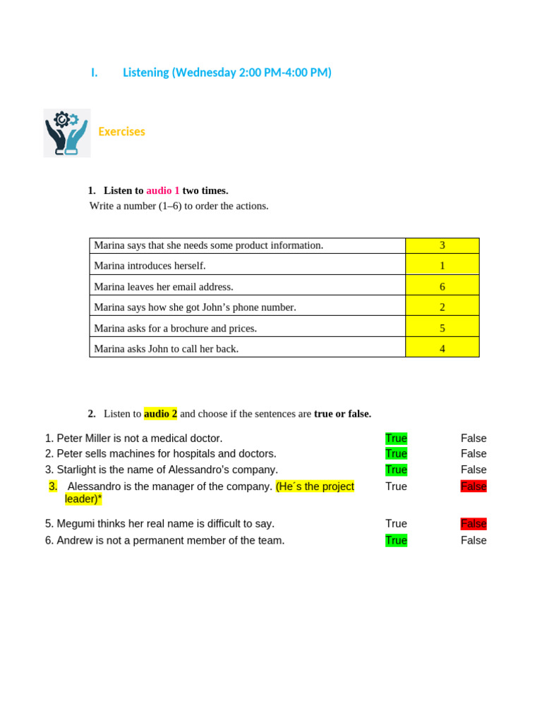 Listening Exercises Week 2 | PDF