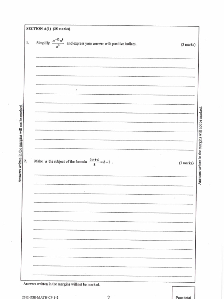 2012 DSE Maths I (Eng) | PDF