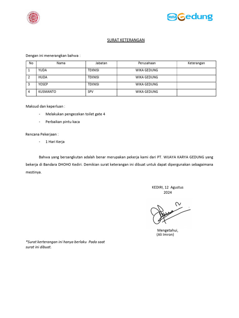 Perijinan Pengecekan Defect PTB | PDF