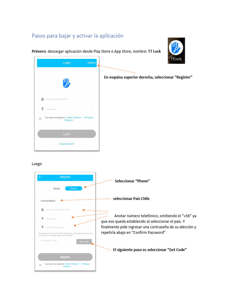 Pasos para Descargar Aplicación TT Lock | PDF