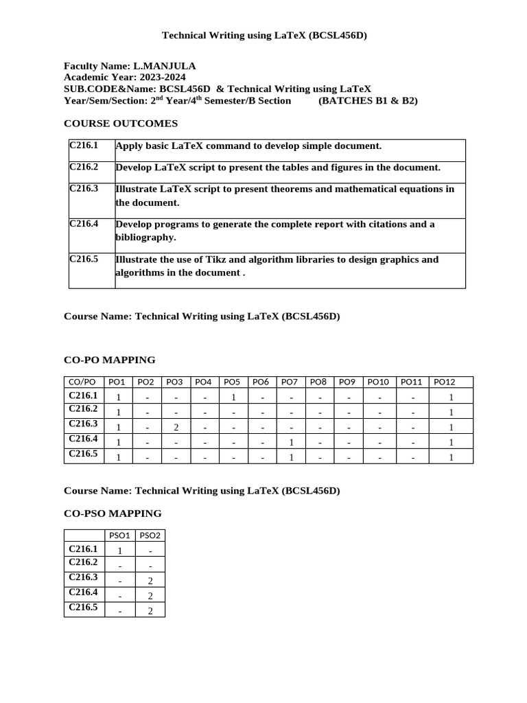 COPO MAPPING Latex Lab | PDF