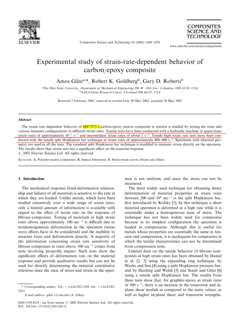 Experimental Study of Strain-Rate-Dependent Behavior of Carbon Epoxy Composite | PDF