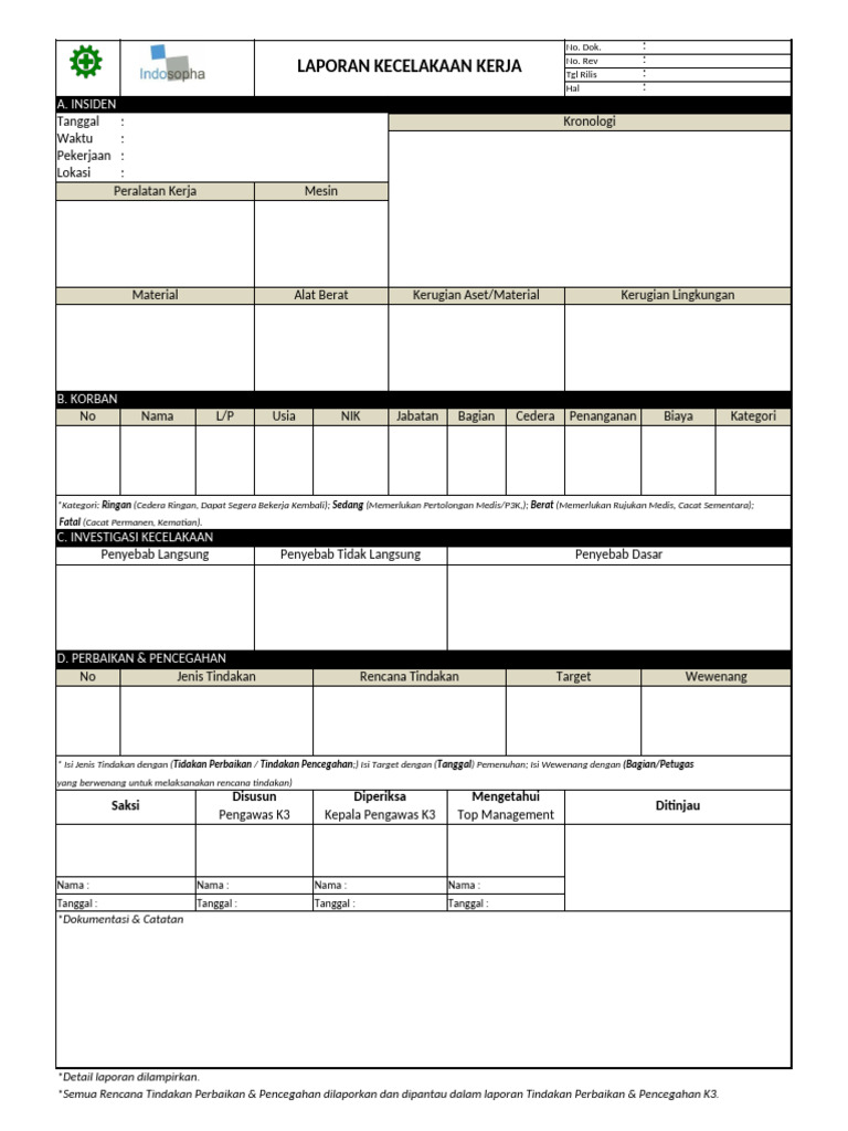 Form Laporan Kecelakaan Kerja | PDF