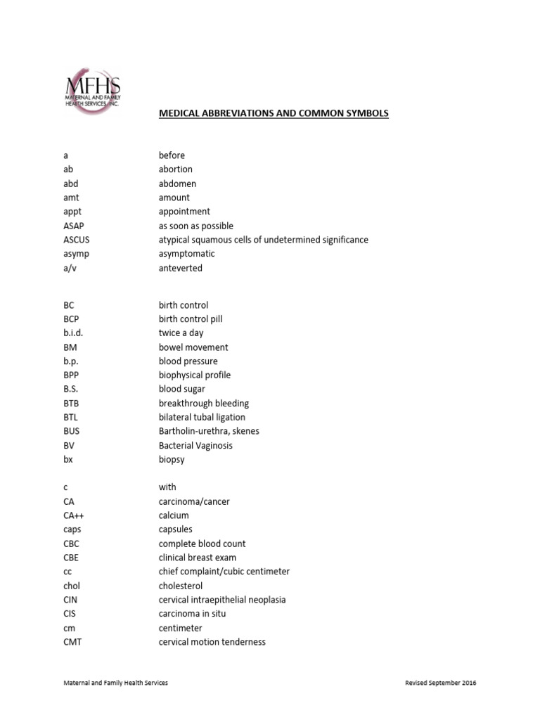 Medical-Abbreviations-and-Common-Symbols-9.2016 | PDF