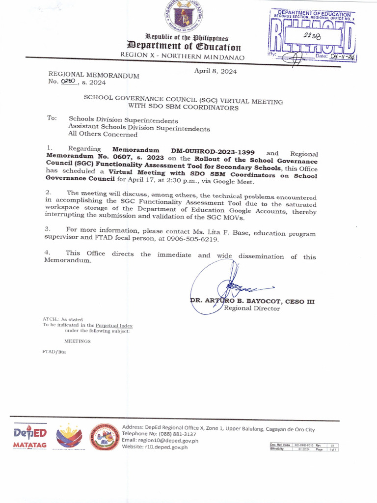 RM - 230 - School Governance Council (SGC) Virtual Meeting With Sdo SBM ...