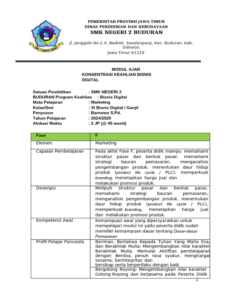 Modul Ajar Pert 2 (Struktur Dan Bentuk Pasar) | PDF