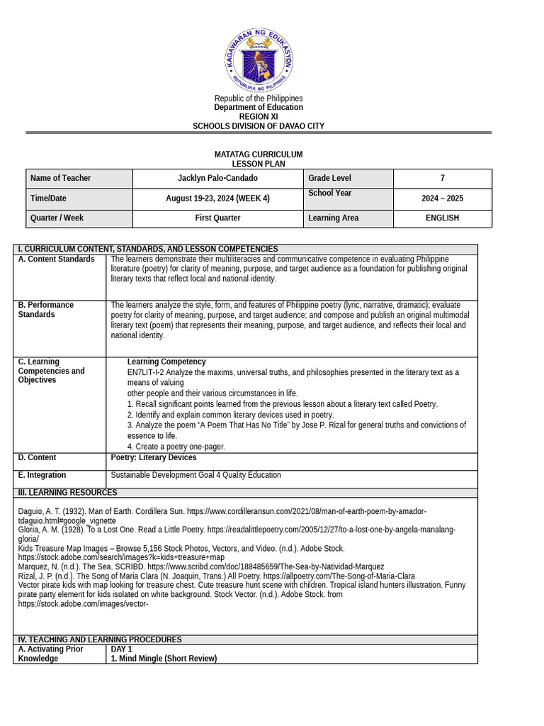 Lesson Plan - Q1W4 (JAC) | PDF