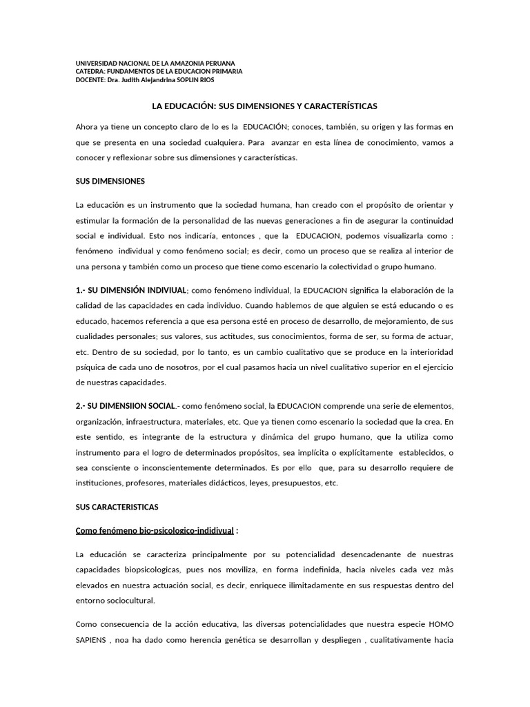 La Educacion y Su Dimension | PDF La Educacion y Su Dimension | PDF