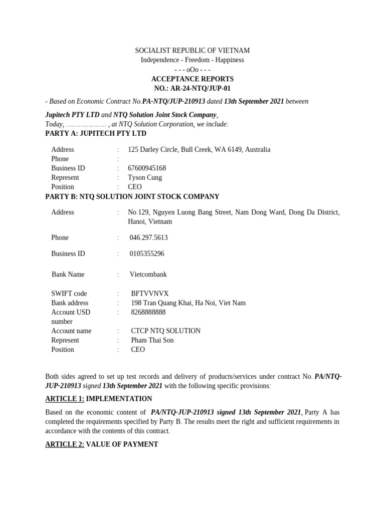 Jupitech Acceptance Report | PDF