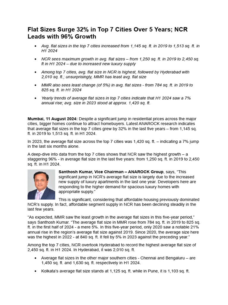 Average Flat Sizes Rise 32% in 7 Cities | PDF | Economies | Business