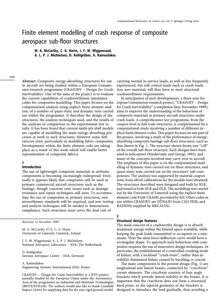 Finite element modelling of crash response of composite aerospace sub-floor structures | PDF