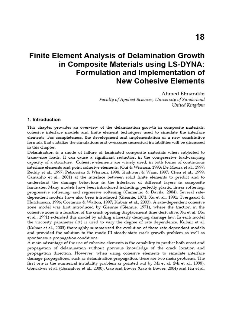 Intech Finite Element Analysis Of Delamination Growth In Composite Materials Using Ls Dyna