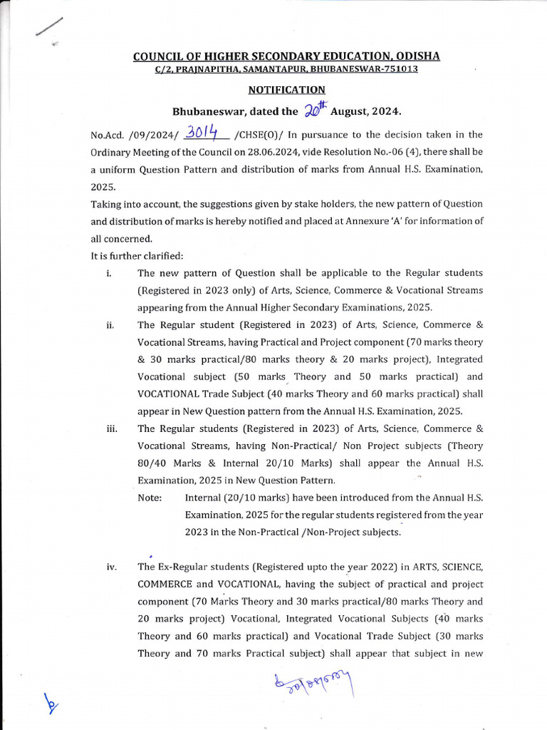 Notification For New Question Pattern For AHSE-2025 | PDF