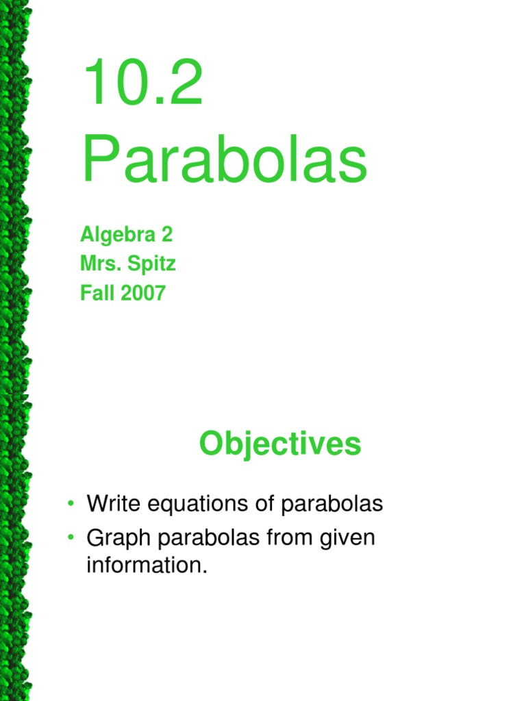 Understanding Parabolas in Algebra 2 | PDF