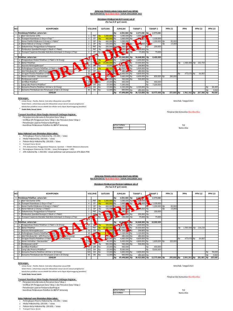 Contoh Draft Rab Rpdb Blkk_ta. 2023_share | PDF