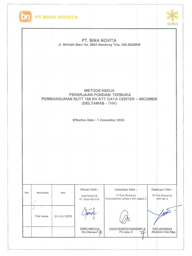 Ik Pondasi Sutt 150kv Ktt Data Center - Incomer (Deltamas-thk) Rev.2 | PDF