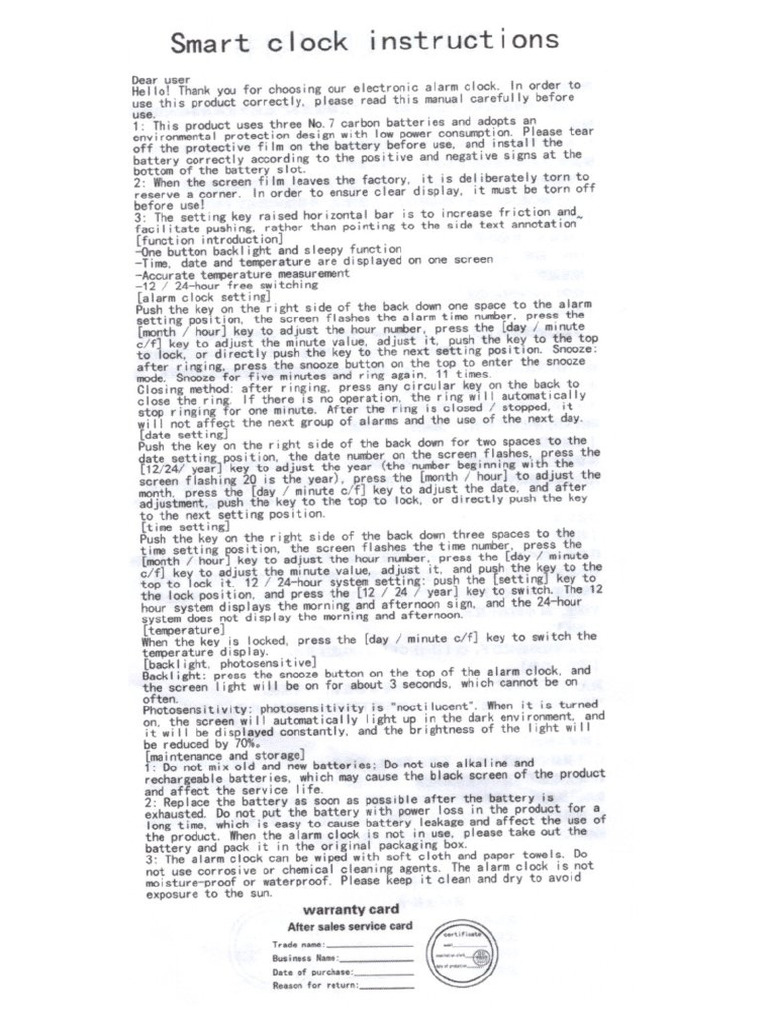 Alarm Clock Manual Instructions | PDF