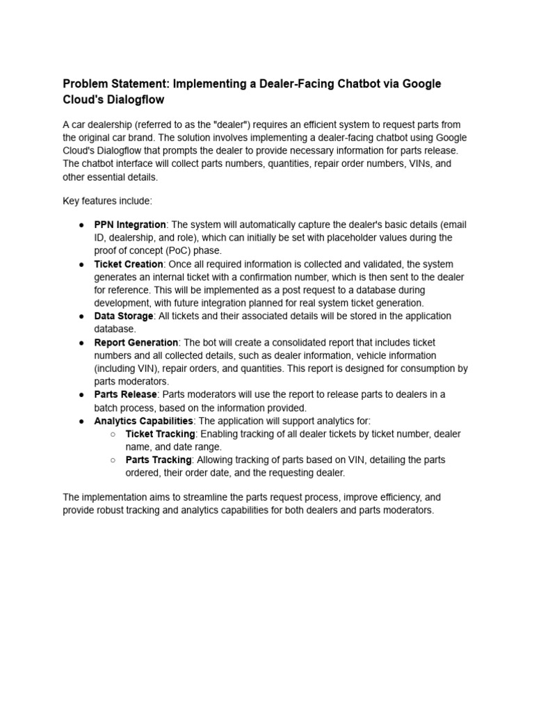 Chatbot for car dealership_ problem statement | PDF