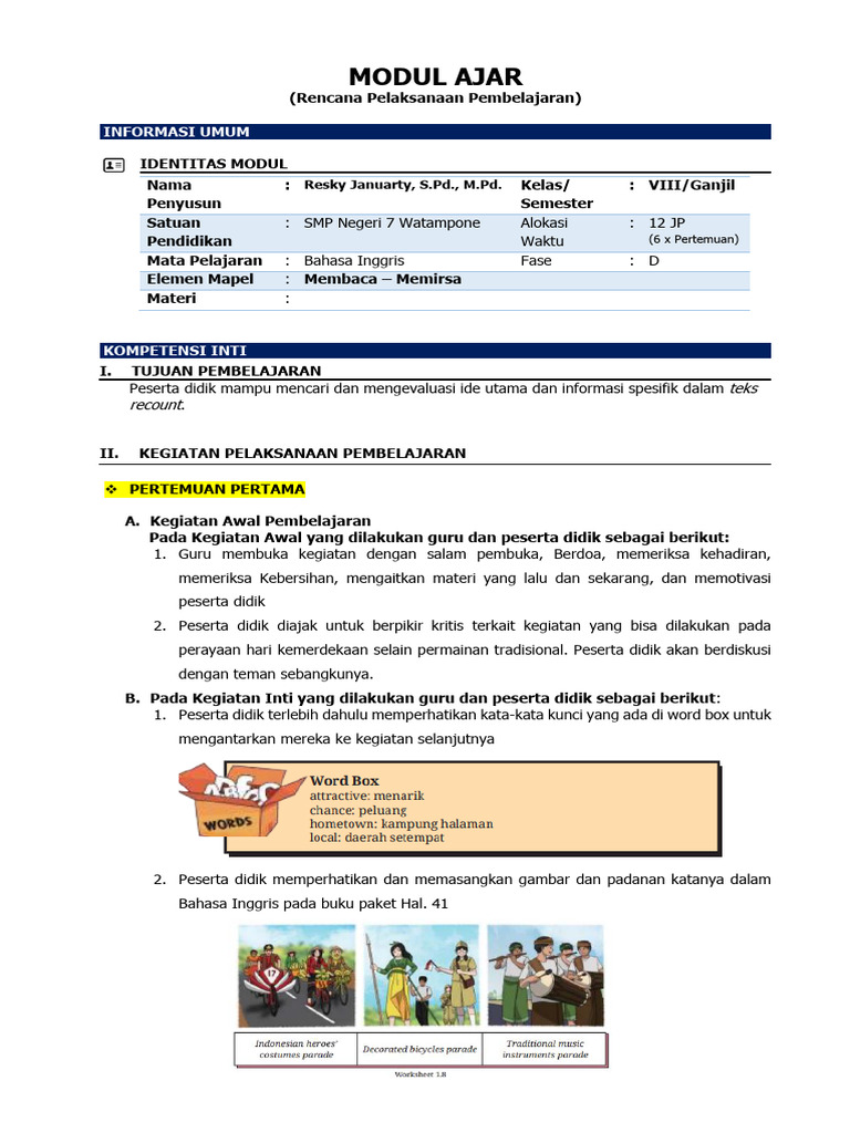 Modul Ajar RJ BING VIII TP 2 | PDF