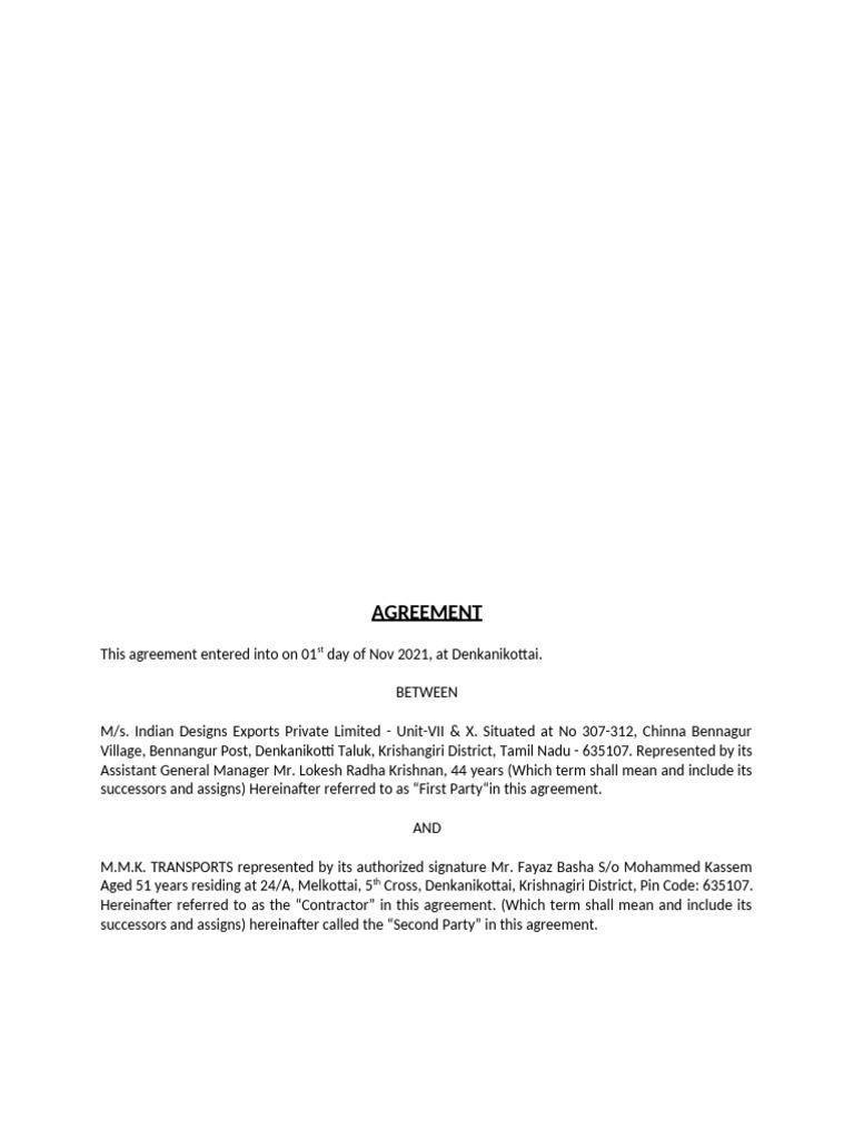 Transport Agreement - 2021 | PDF