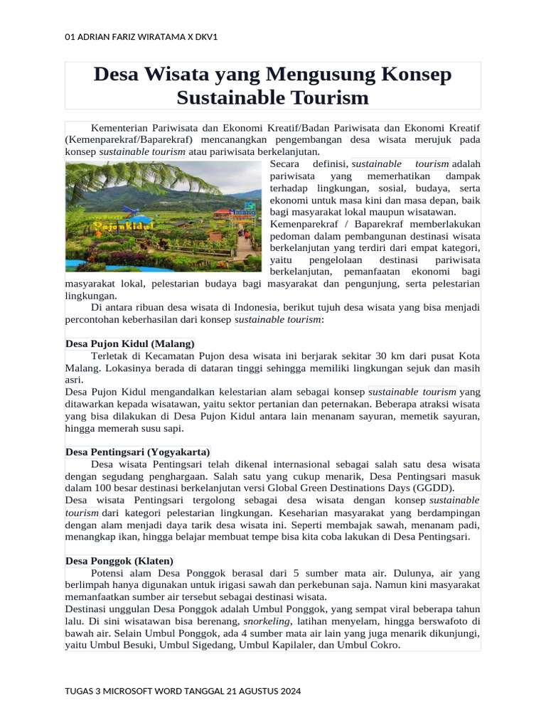 Desa Wisata Yang Mengusung Konsep Sustainable Tourism | PDF
