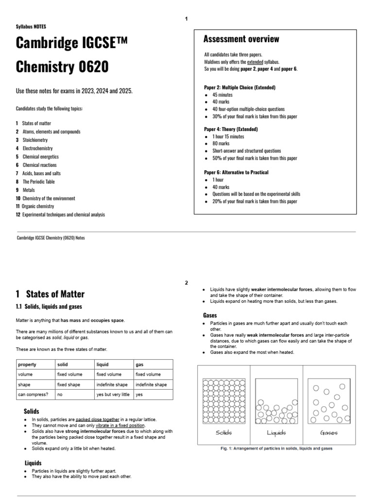 0620 (Chemistry) Syllabus Notes 2023 - 2026 | PDF