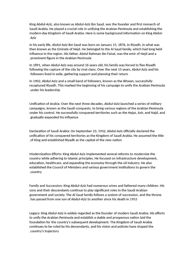 King Abdul Aziz | PDF