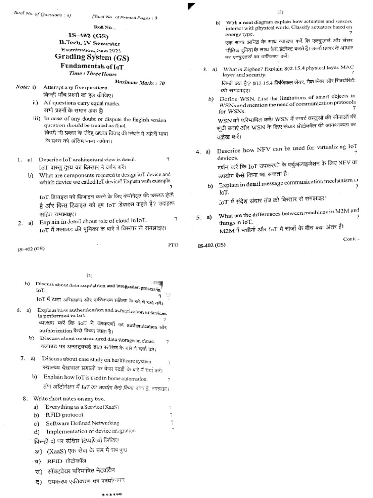 Is 402 Fundamentals of Iot Jun 2023 | PDF