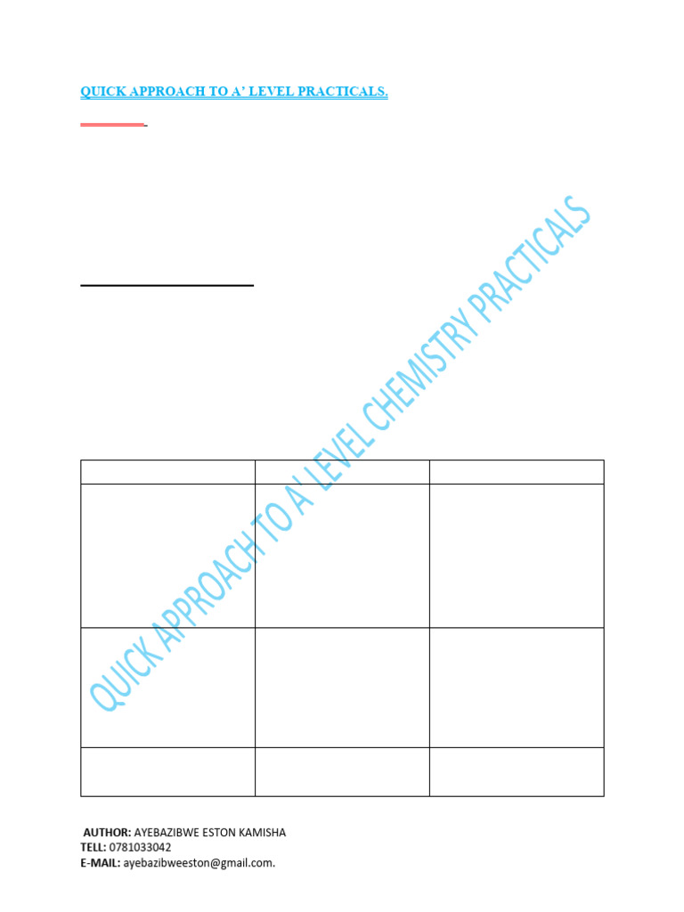 Quick Approach To A Level Chemistry Practicals Text Book by MR ...