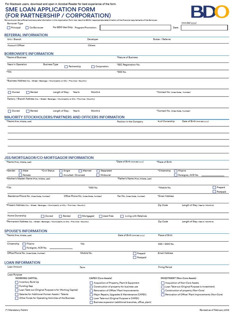 SME Loan Application Form Corporate 2 | PDF