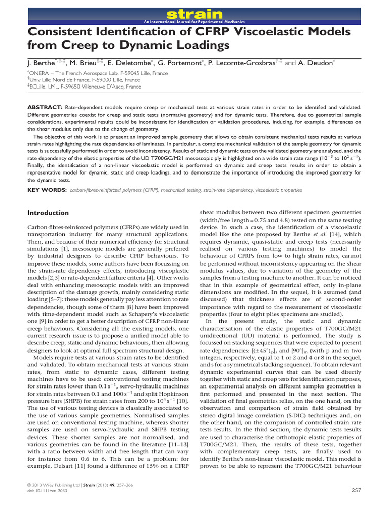 Consistent Identification of CFRP Viscoelastic Models From Creep To Dynamic Loadings | PDF