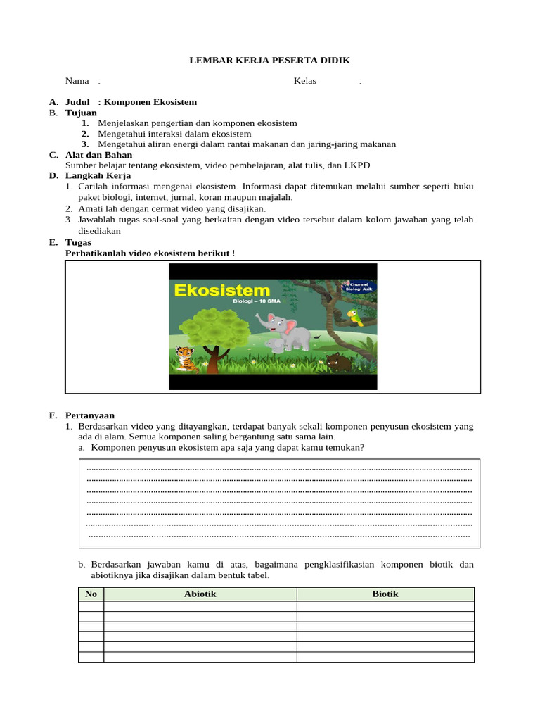 Lkpd Ekosistem Komponen Ekosistem Pdf
