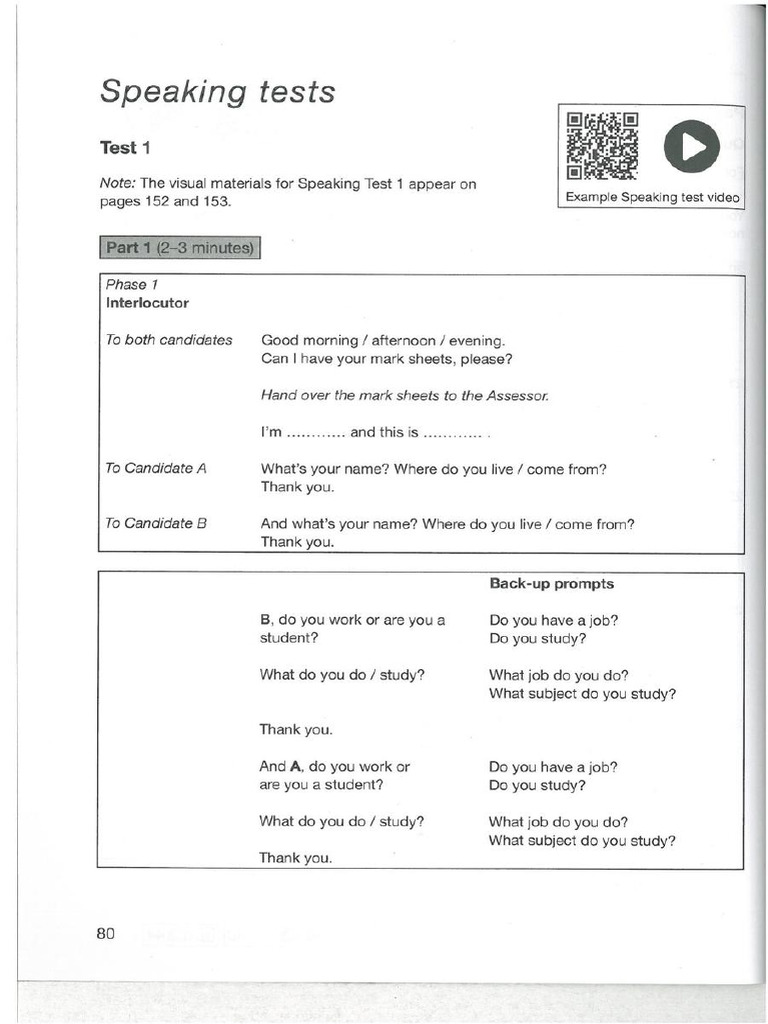 B1 Preliminary 2 - TEST 1 - SPEAKING | PDF