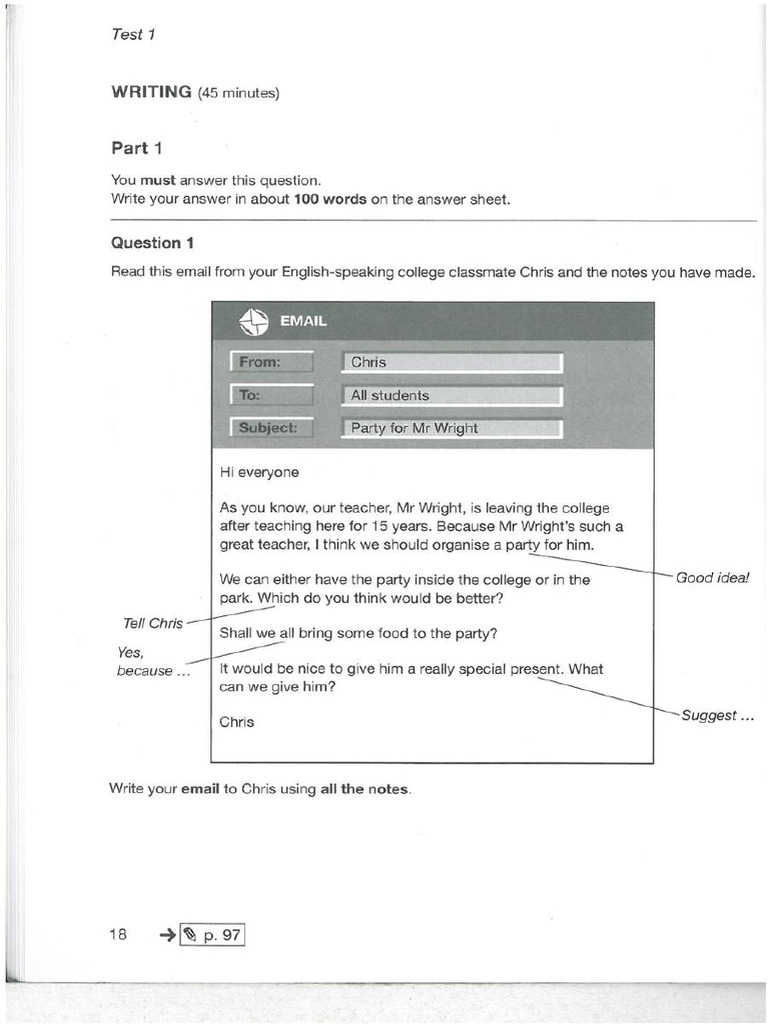 B1 Preliminary 2 - TEST 1 - WRITING | PDF