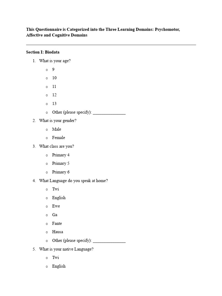 Project Questionnaire | PDF Project Questionnaire | PDF