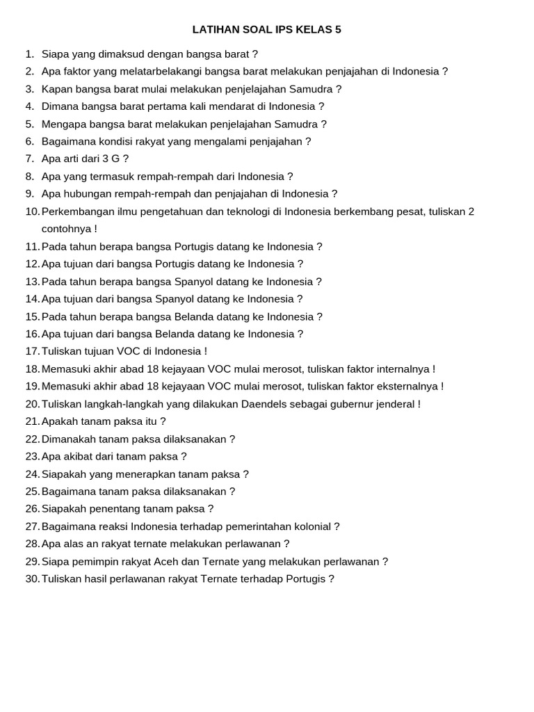 Latihan Soal Ips Kelas 5 | PDF