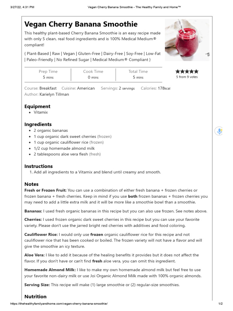 Vegan Cherry Banana Smoothie | PDF