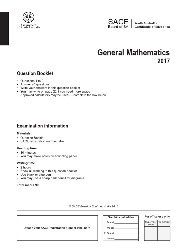 SACE General Maths 2017 Exam | PDF | Interest | Linear Regression