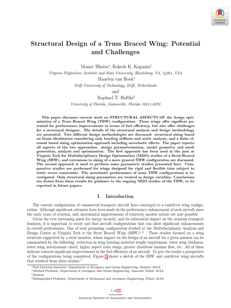 Structural Design of A Truss Braced Wing Potential and Challenges | PDF