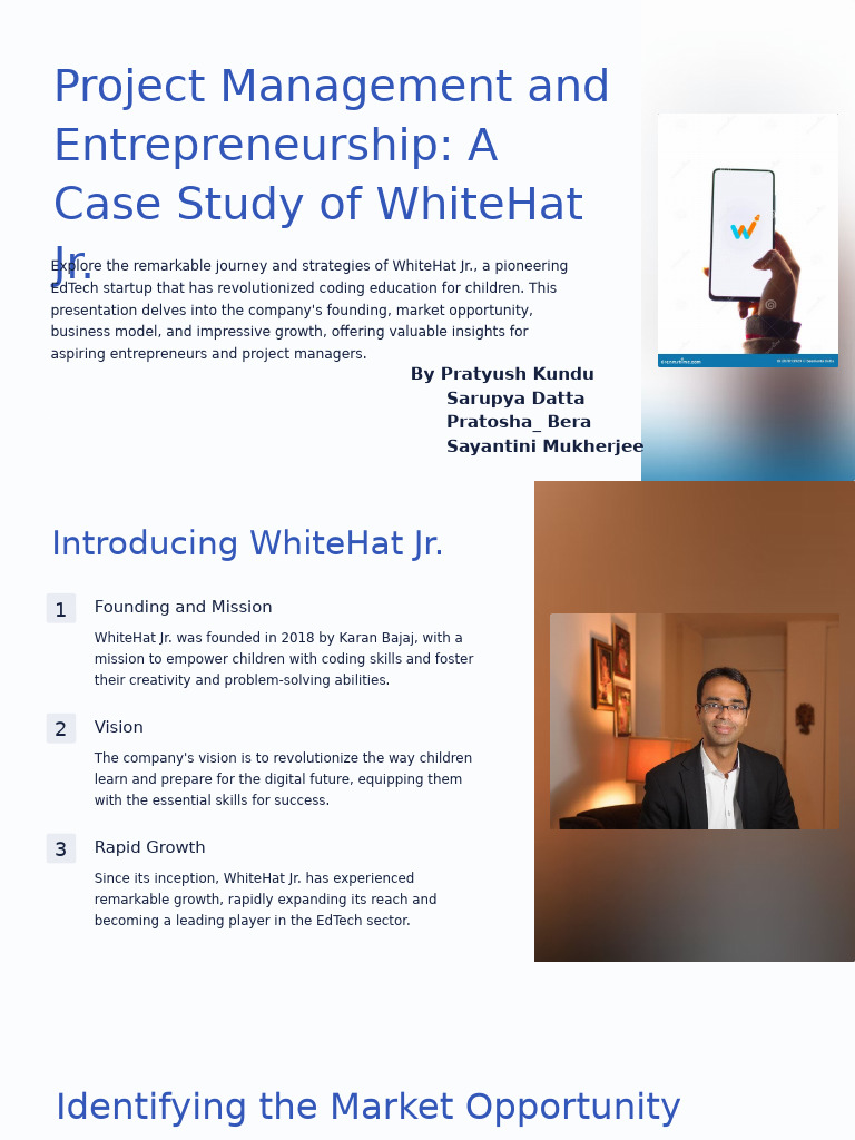 Project Management and Entrepreneurship A Case Study of WhiteHat JR 1 | PDF