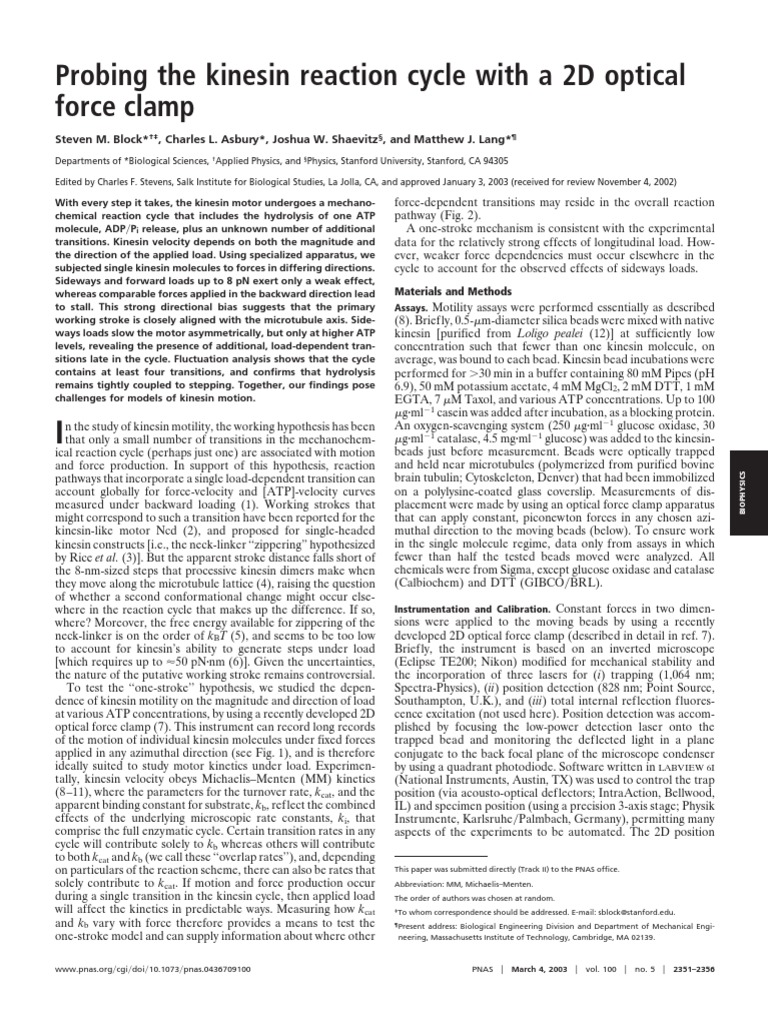 Steven M. Block, Charles L. Asbury, Joshua W. Shaevitz and Matthew J ...