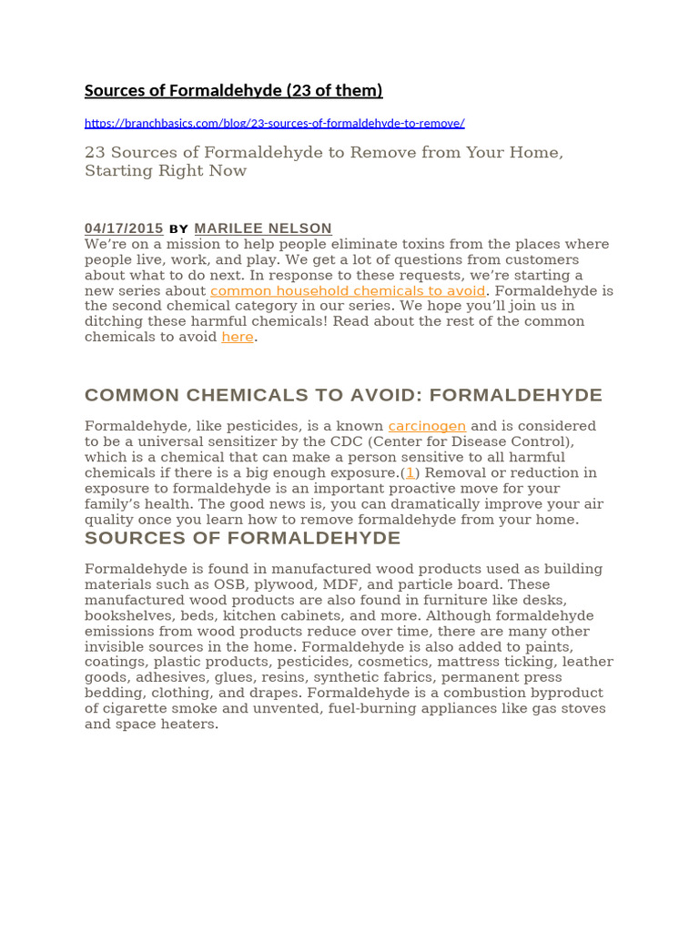 Sources of Formaldehyde (23 of Them) | PDF