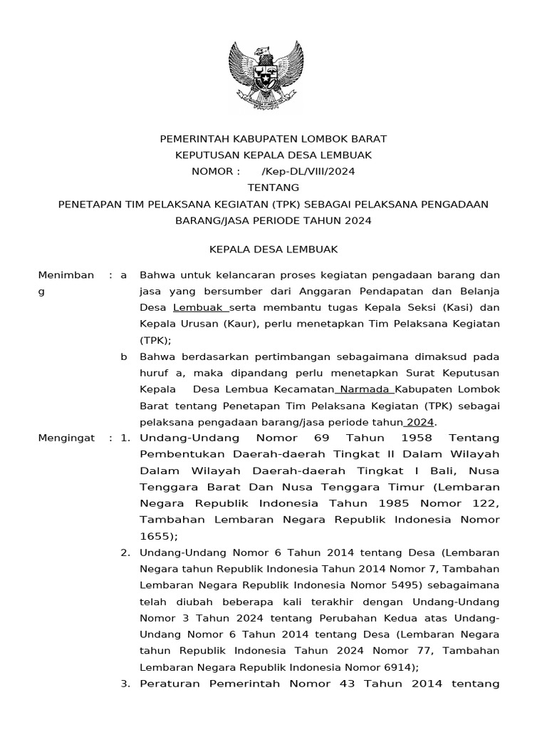 Contoh SK Tim TPK | PDF