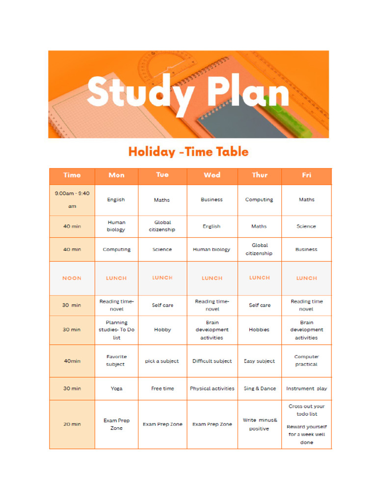 Holiday Time Table | PDF