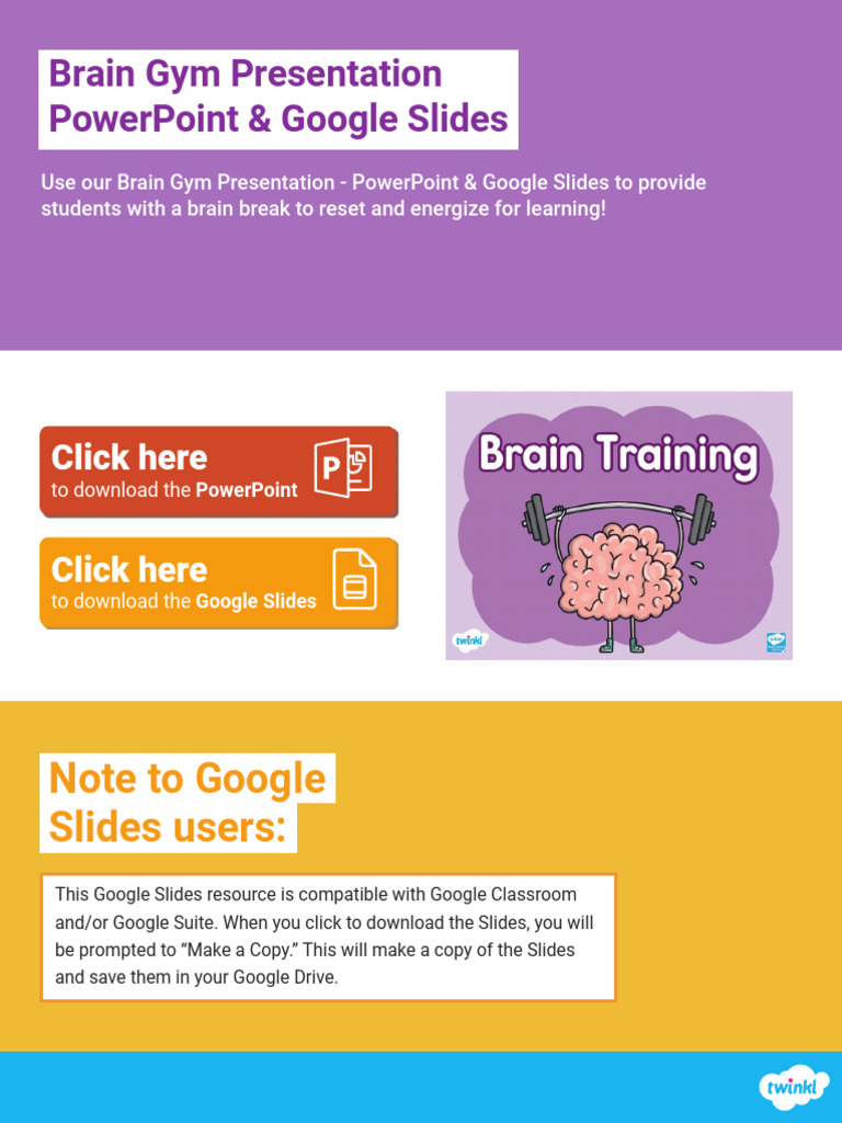 Brain Gym Presentation PowerPoint - Google Slides | PDF