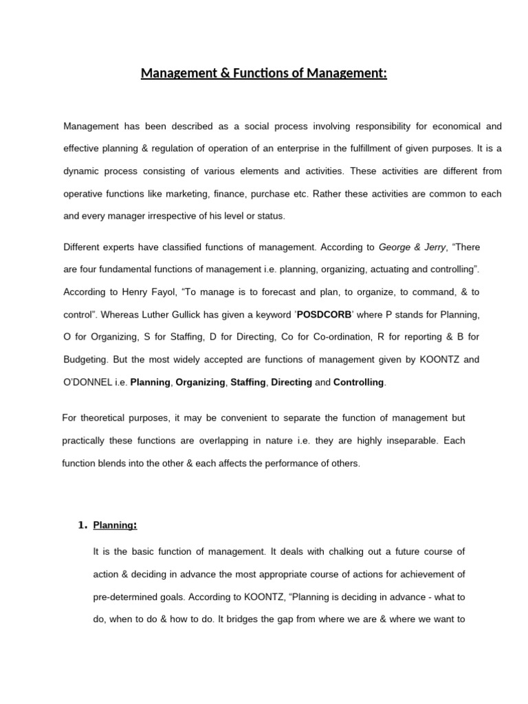 Functions of Management | PDF