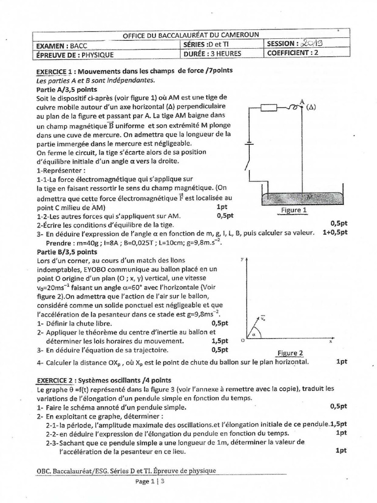 BAC D TI Physique 2019 | PDF