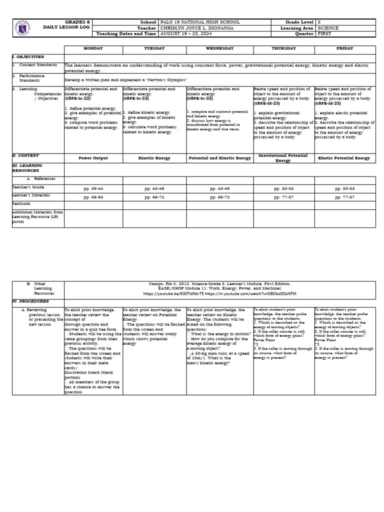 DLL Science 8 Q1 W4 | PDF