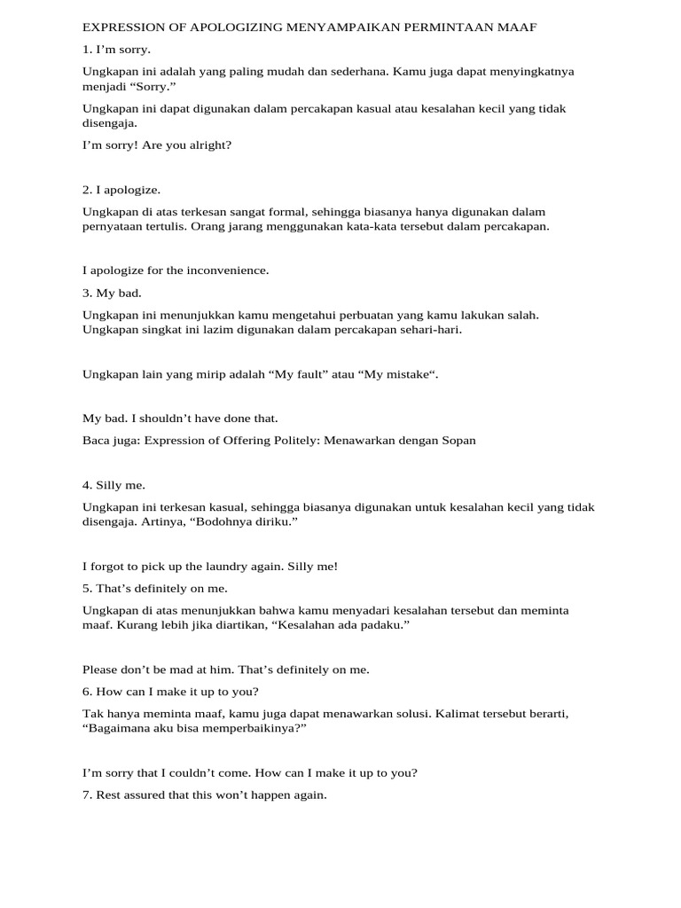 Expression of Apologizing Menyampaikan Permintaan Maaf | PDF
