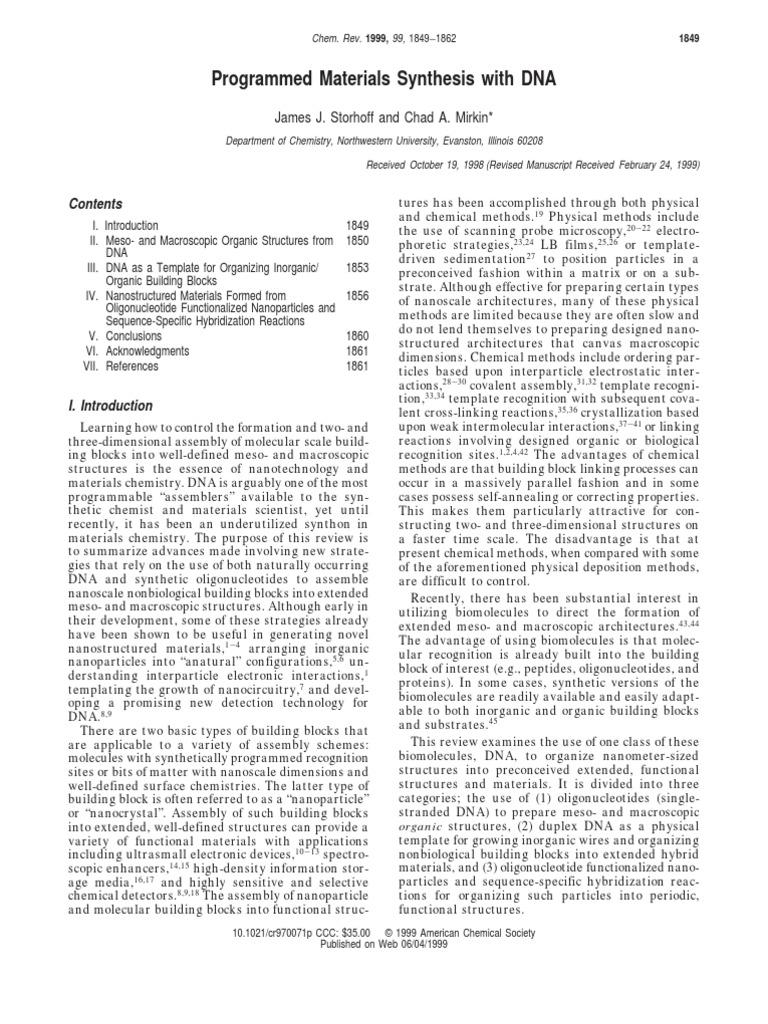 James J. Storhoff and Chad A. Mirkin - Programmed Materials Synthesis With DNA | PDF ...